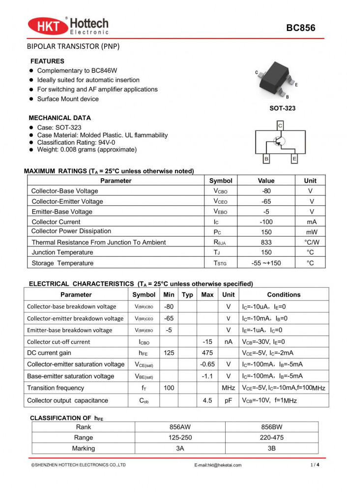 BC856BW datasheet page 1