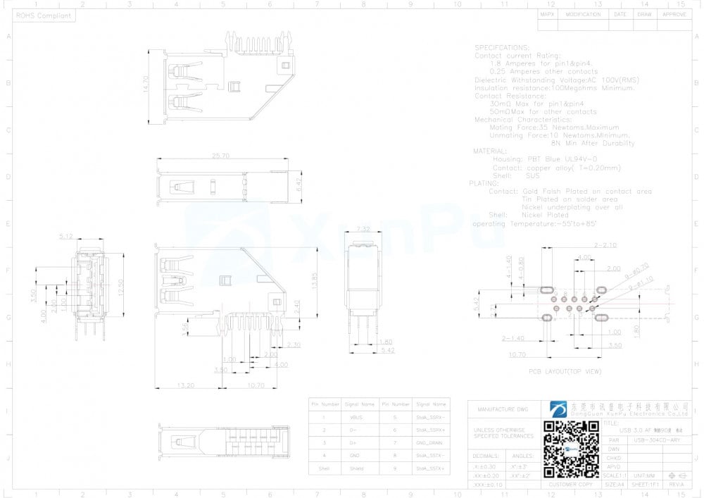 USB-304CD-ARY technical drawing page 1