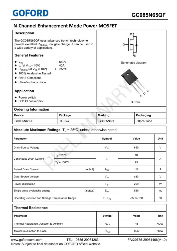 GC085N65QF datasheet page 1
