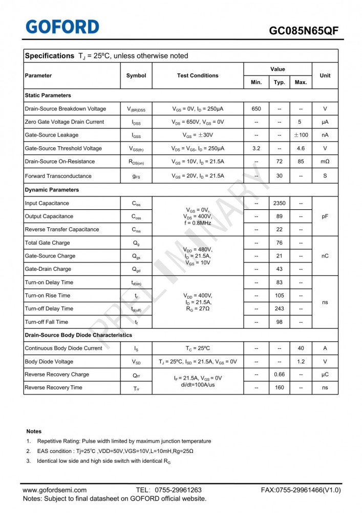 GC085N65QF datasheet page 2