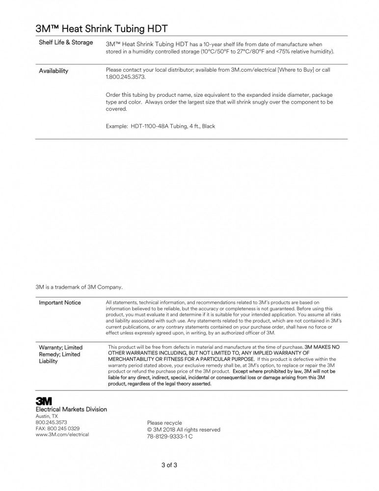 3M HDT heat shrink tubing datasheet page 3