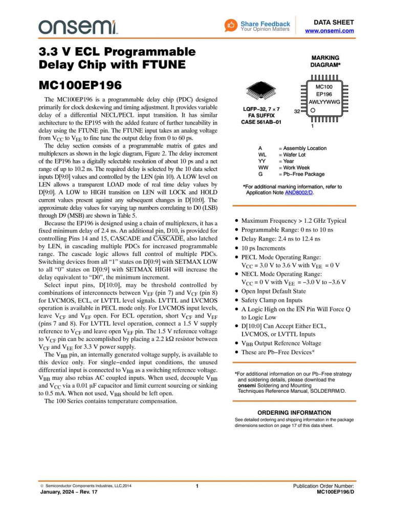MC100EP196 datasheet page 1