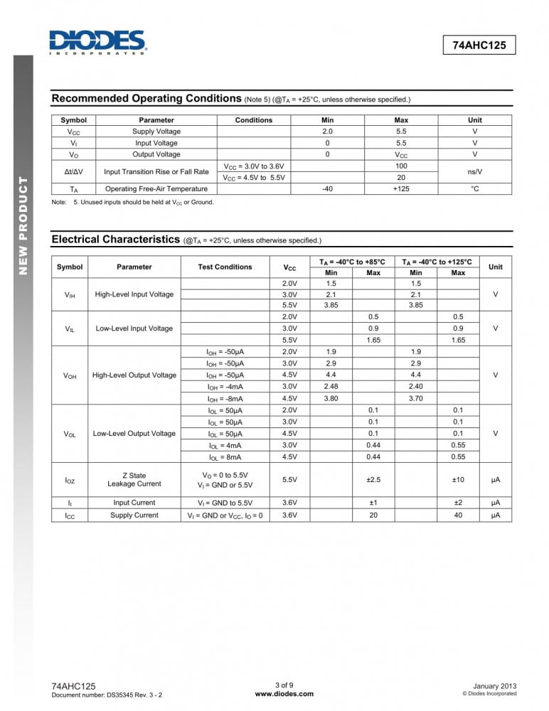 74AHC125S14-13 datasheet page 3
