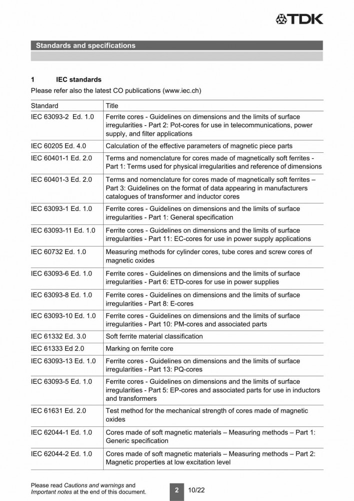 TDK ferrite standards document page 2