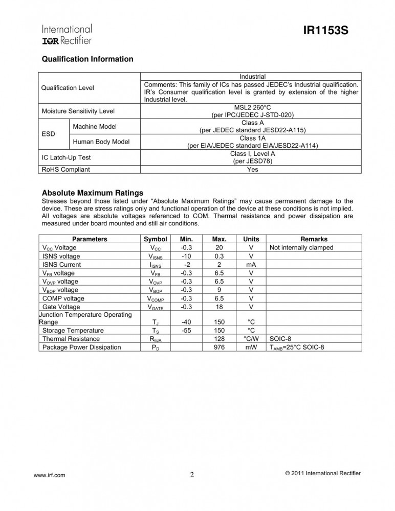 IR1153 datasheet page 2