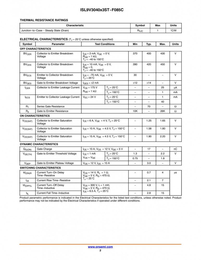 ISL9V3040P3-F085C datasheet page 2