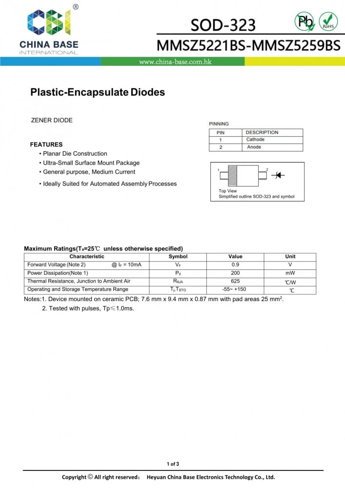 MMSZ5250BS datasheet page 1