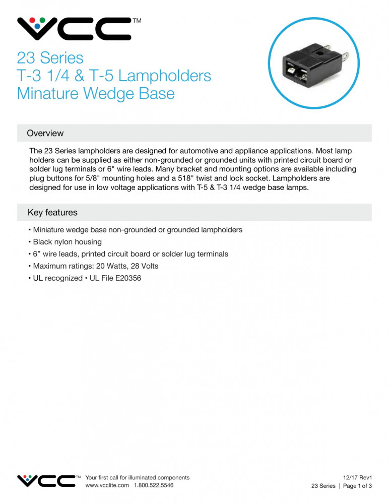 LEA NETWORKS 23 Series miniature wedge-base lampholder document page 1