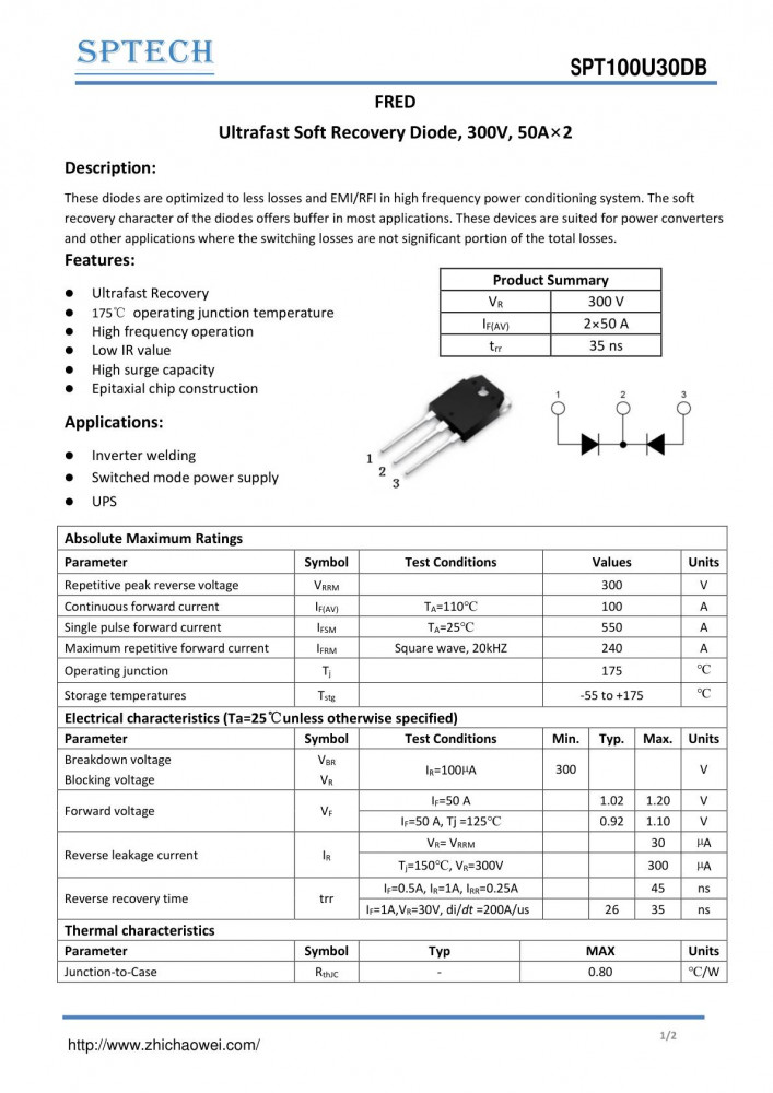 SPT100U30DB datasheet page 1