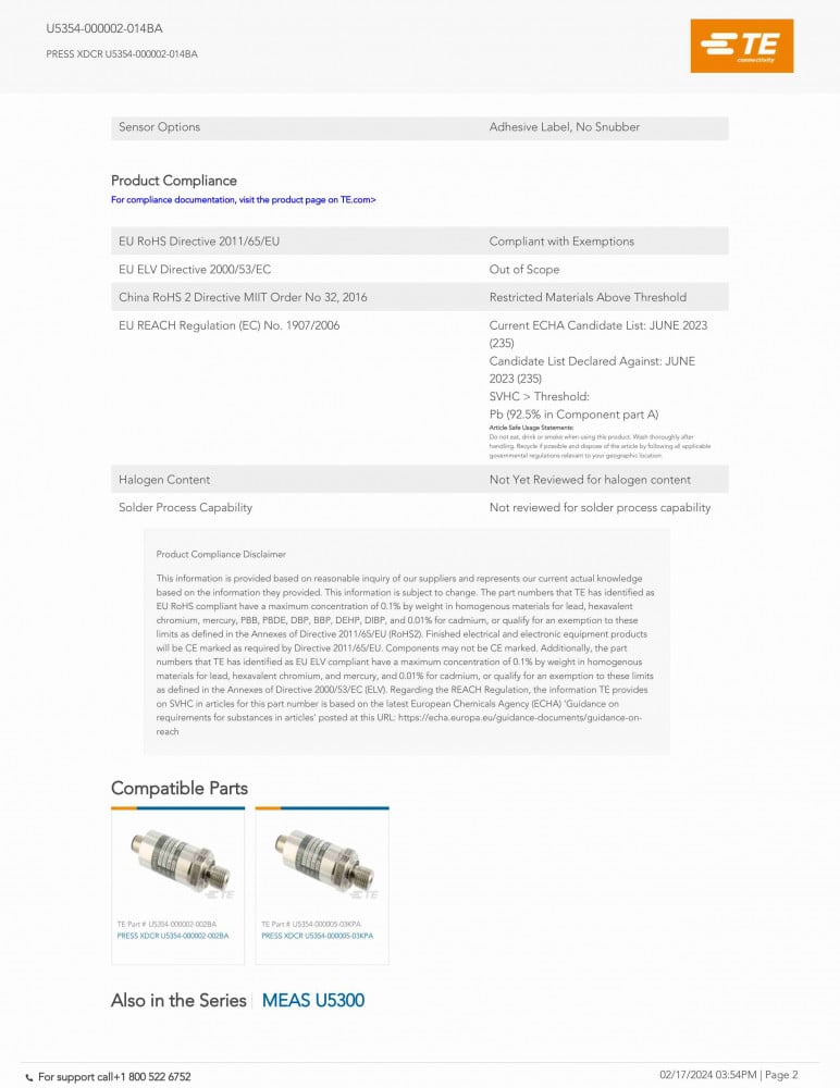 U5354-000002-014BA datasheet page 2