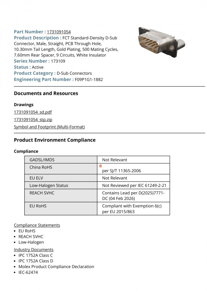 MOLEX 1731091054 technical drawing preview, page 1