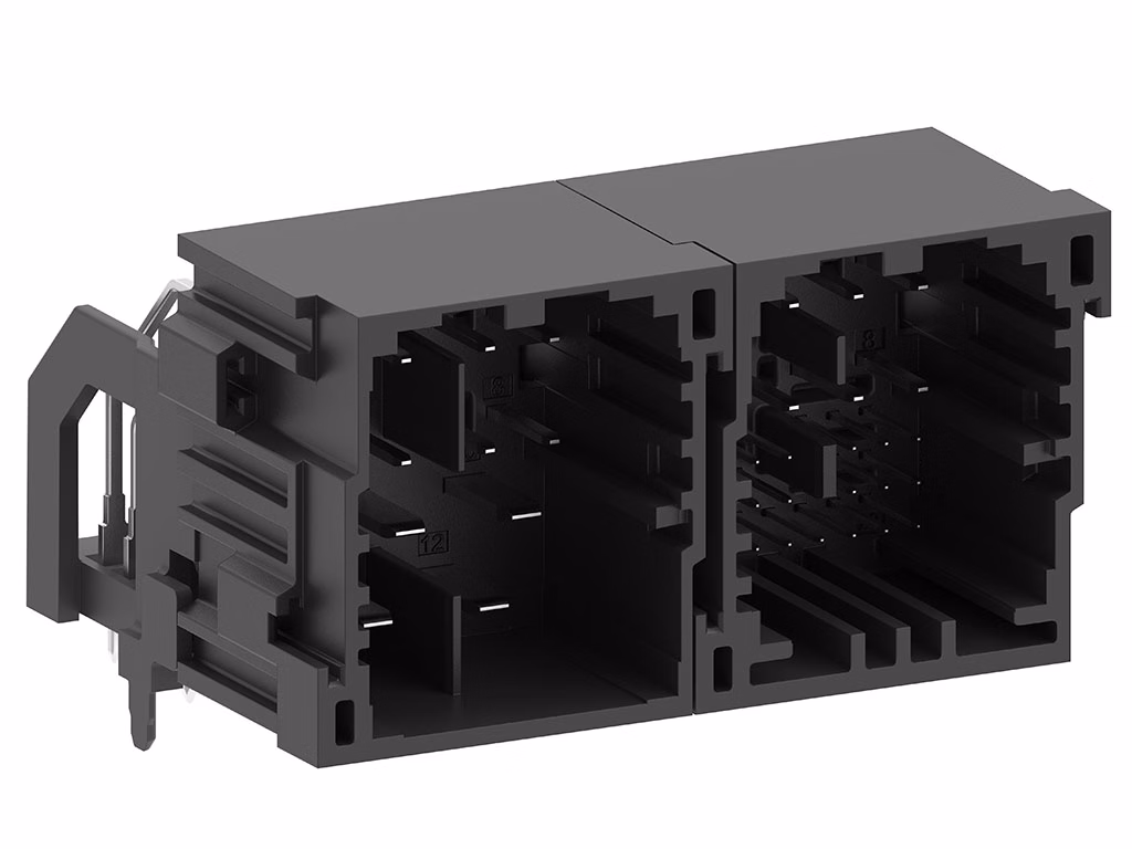 stAK50h 2 Bay Right-Angle Hybrid Header, 24 Circuits, Bay 1: 12 Circuits/Key 1/Black; Bay 2: 12 Circuits/Key 2/Green; Tube