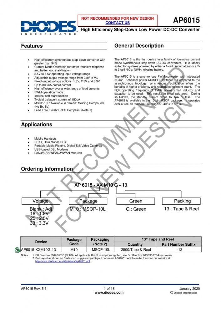 AP6015 datasheet page 1