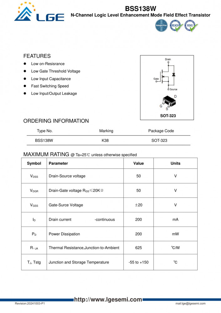 BSS138W datasheet page 1