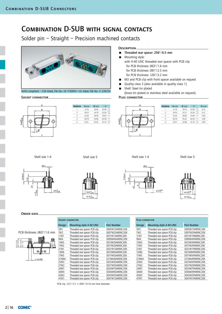 CONEC combination D-Sub technical document page 1