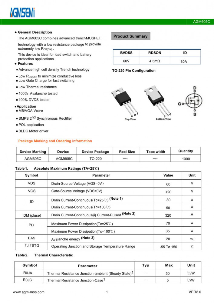 AGM605C datasheet page 1