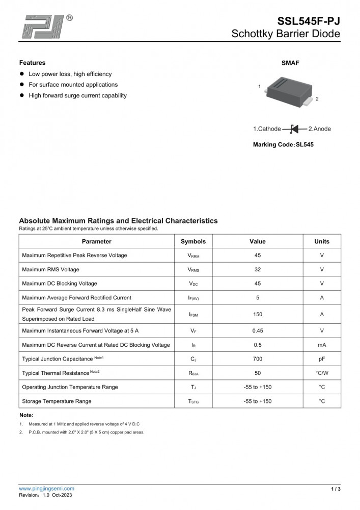 SSL545F-PJ datasheet page 1
