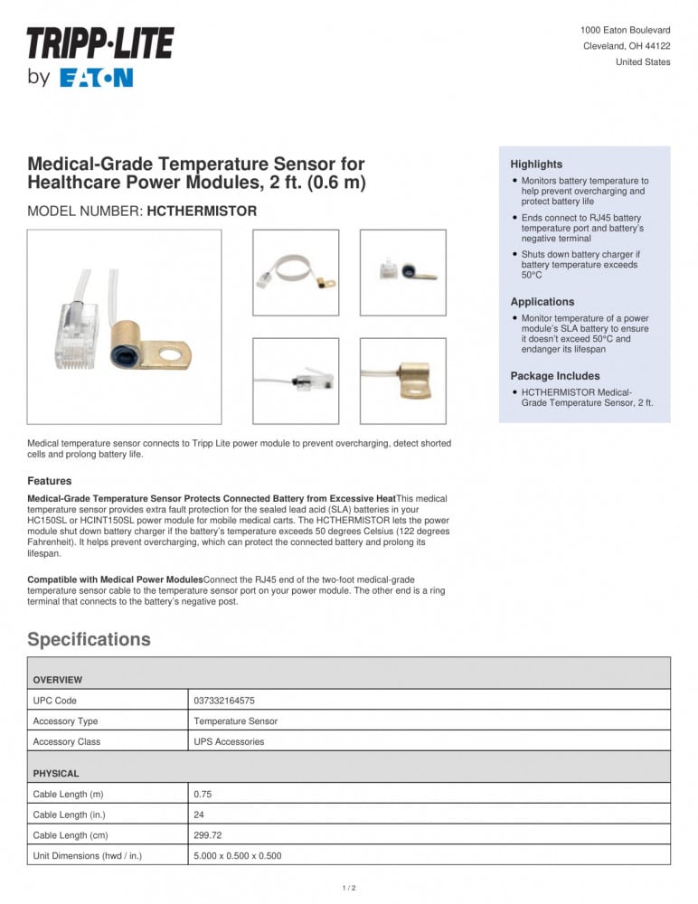 HCTHERMISTOR technical document page 1