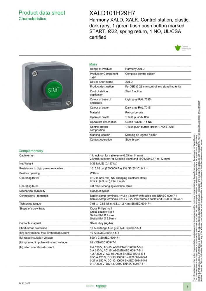 XALD101H29H7 technical document page 1