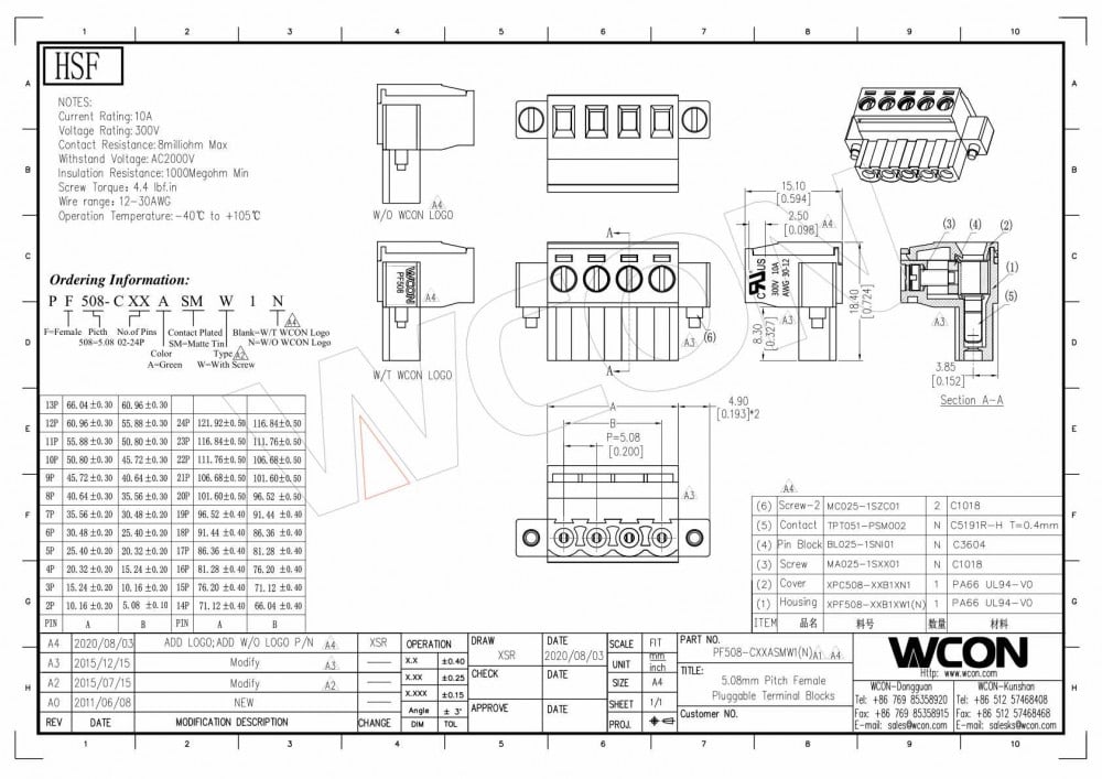 Wcon PF508-C05ASMN1 technical drawing