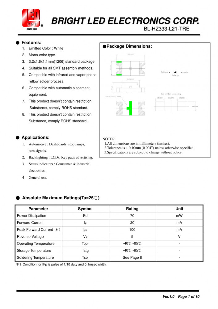 BL-HZ333-L21-TRE datasheet page 1