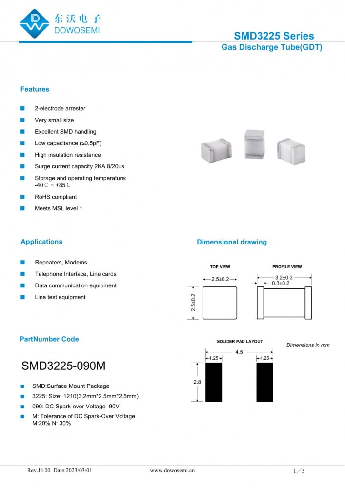 DOWO SMD3225-090N datasheet page 1