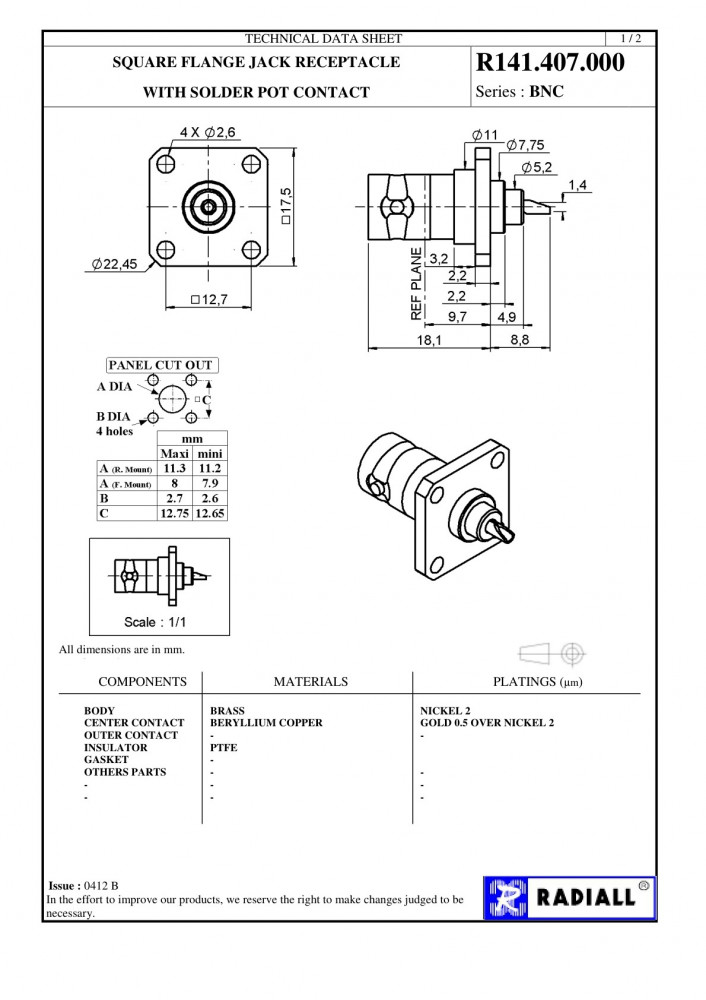 Radiall R141407000 datasheet page 1