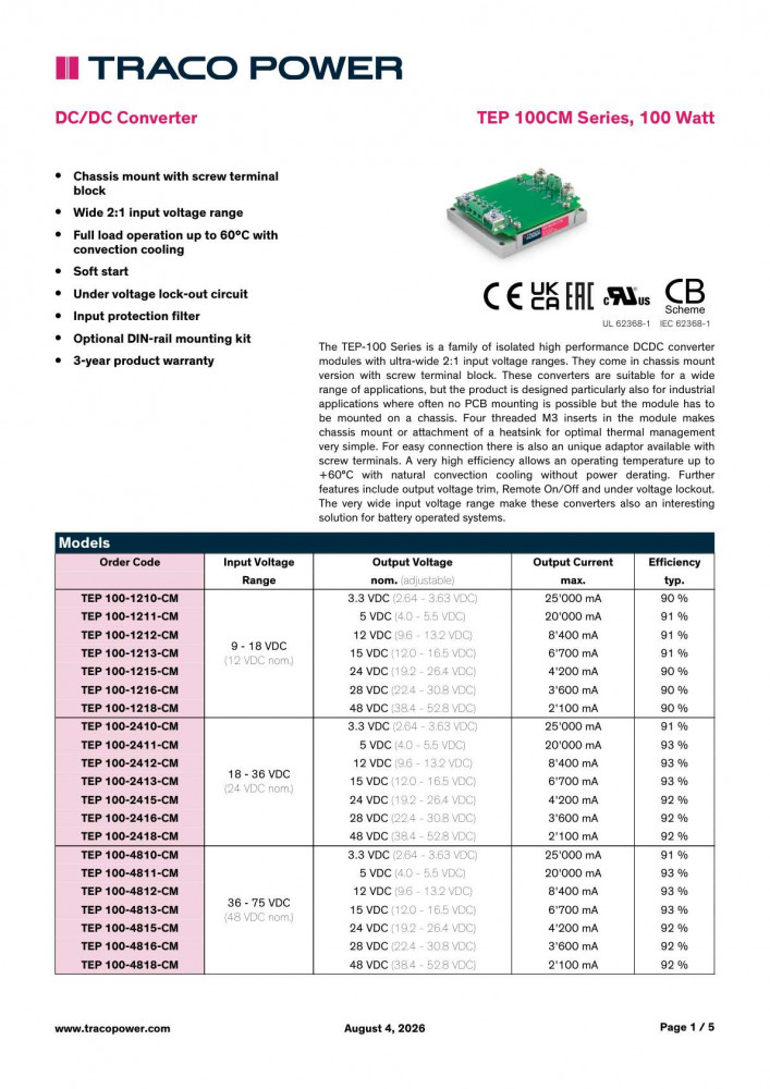 TEP 100CM technical document, page 1