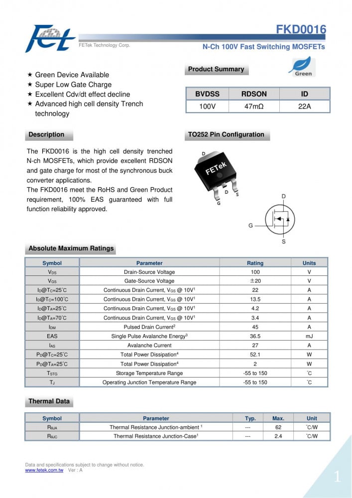 FKD0016 datasheet page 1