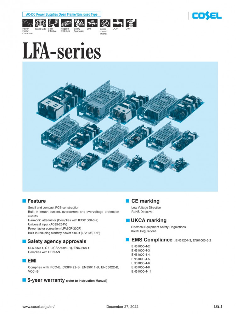 Cosel LFA series document page 1