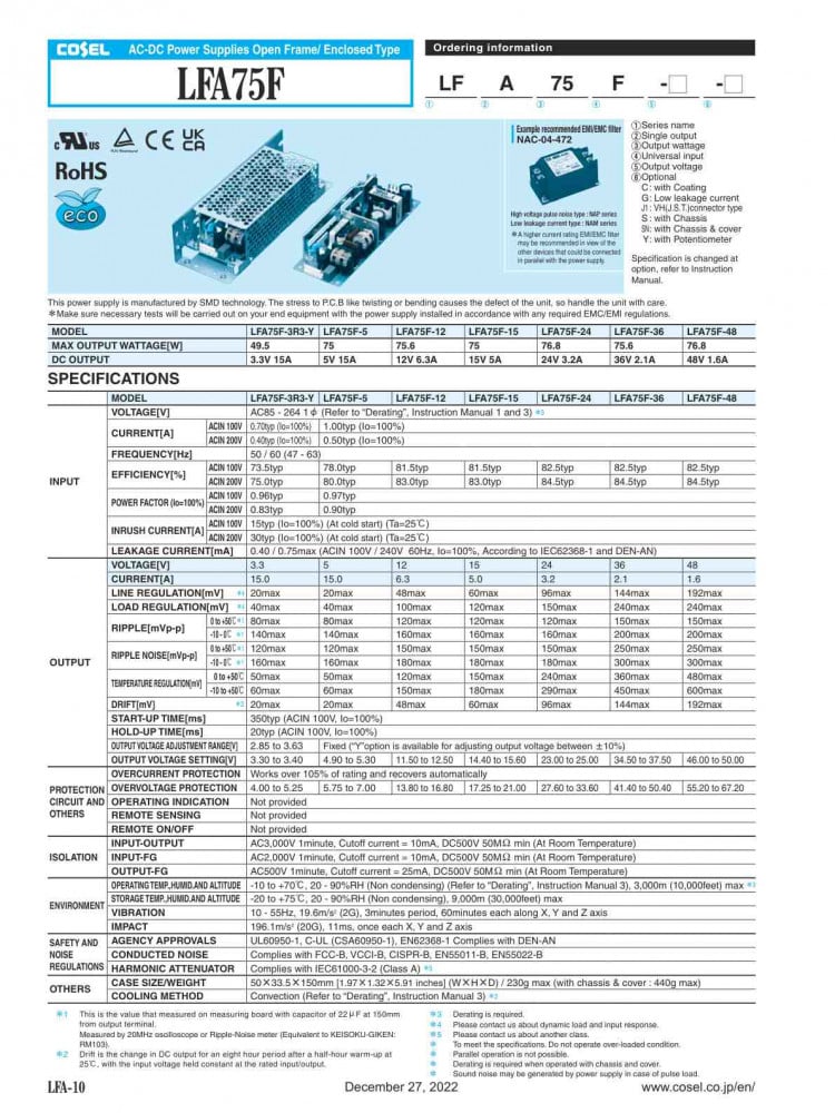 Cosel LFA series document page 10
