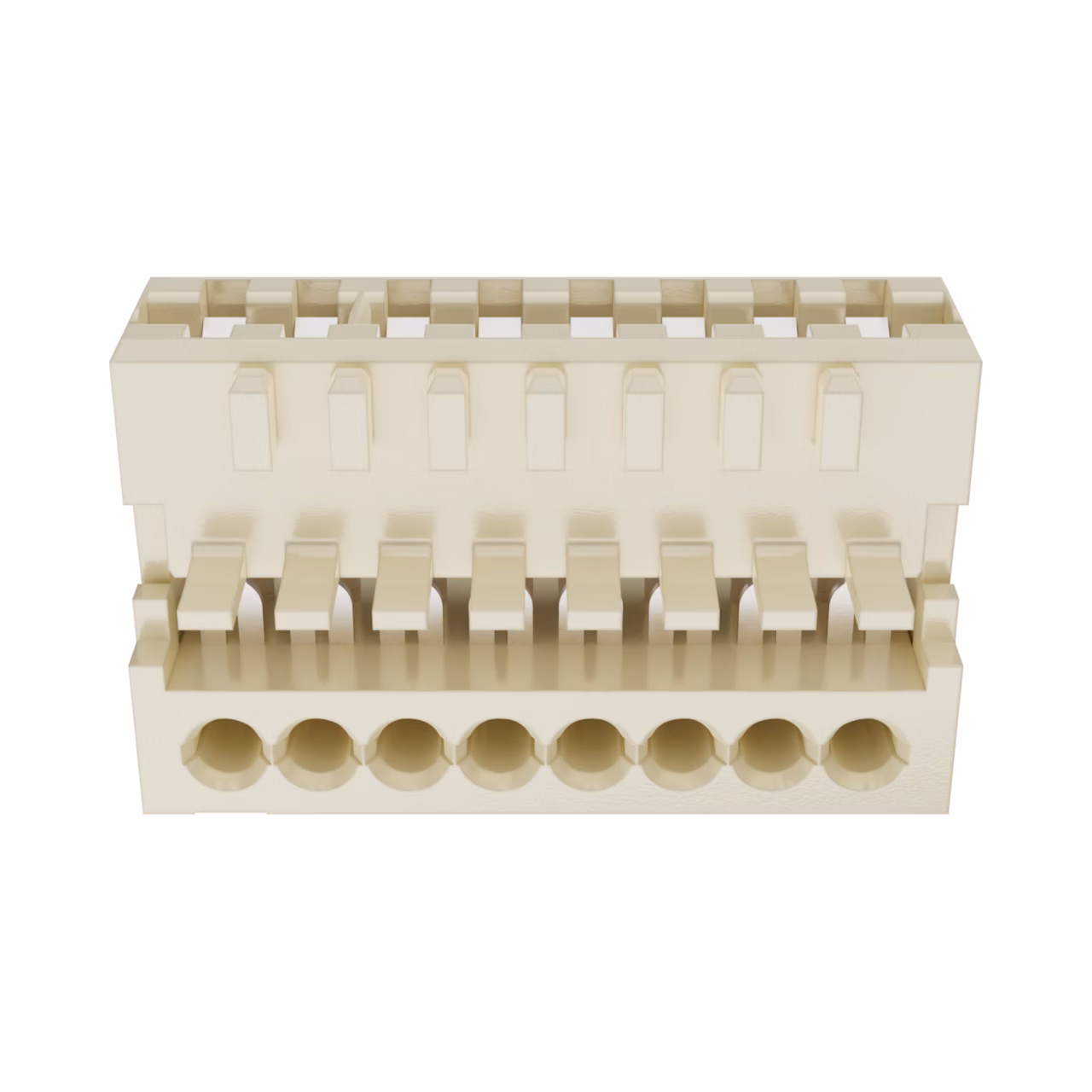 Appli-Mate RAST 2.5 Connector, 2.50mm Pitch, Female, 8 Circuits, Positions A and I Removed, Polarizing Rib Between 2/3, Locking Pips, Slotted Endwalls, Tin Plating for sale