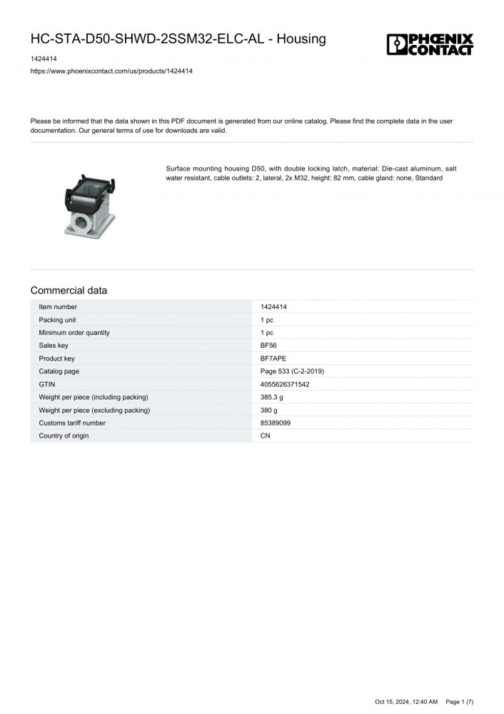 Phoenix Contact 1424414 technical document page 1