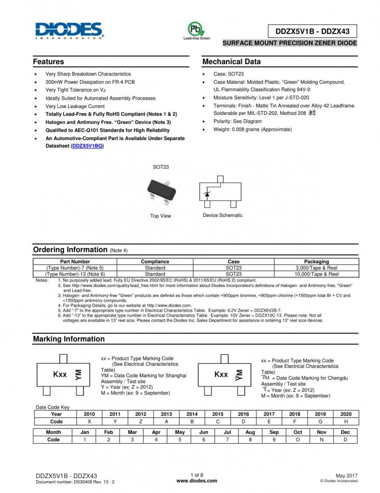 DDZX6V8C-7 datasheet page 1