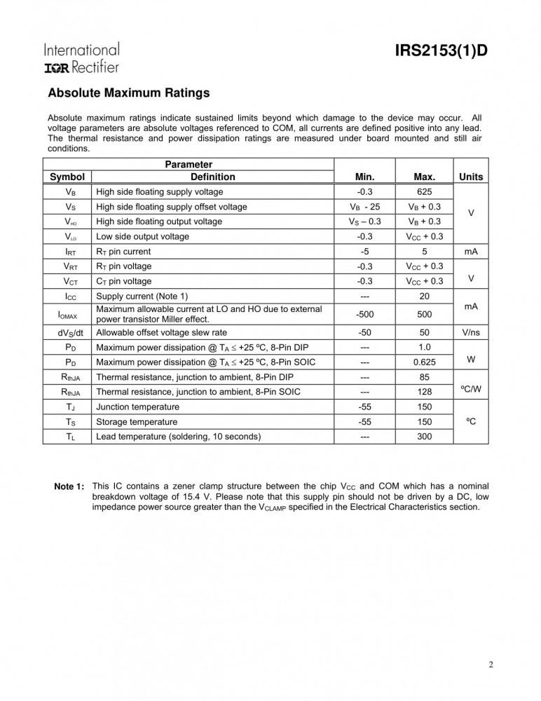 IRS2153D datasheet page 2