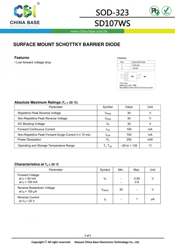 SD107WS datasheet page 1