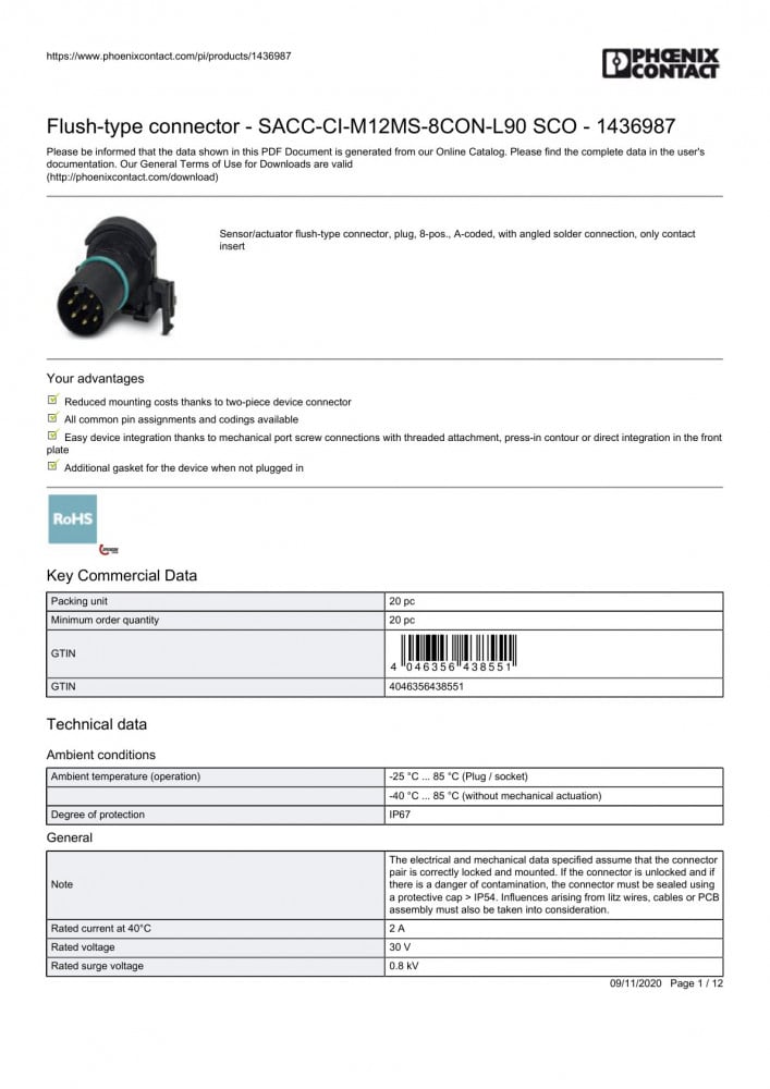 Phoenix Contact 1436987 technical document page 1
