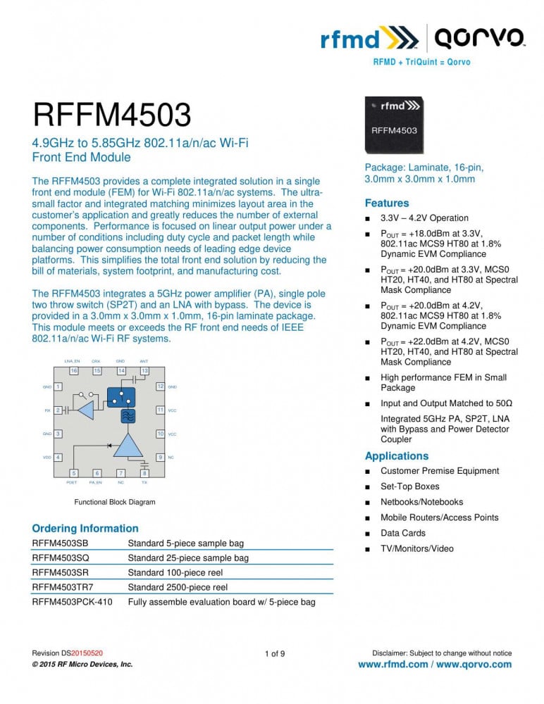 RFFM4503 datasheet page 1