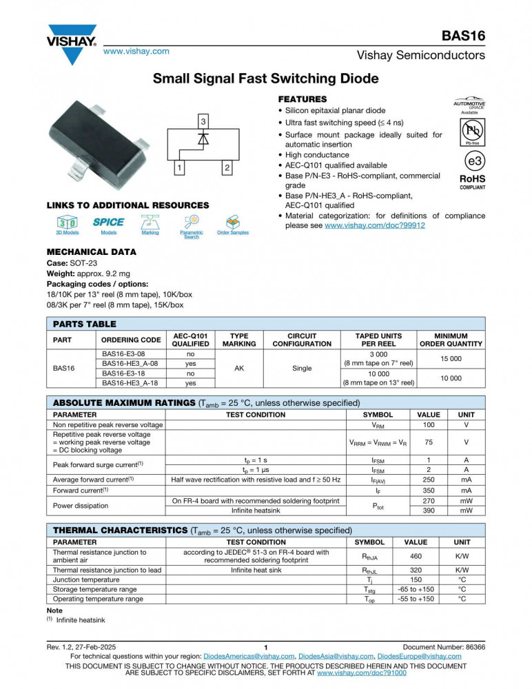 BAS16 datasheet preview, page 1