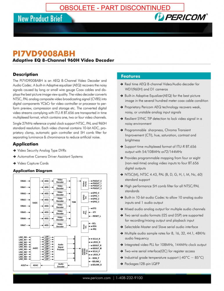 PI7VD9008ABH technical document page