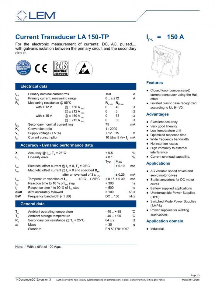 LA 150-TP technical document page 1