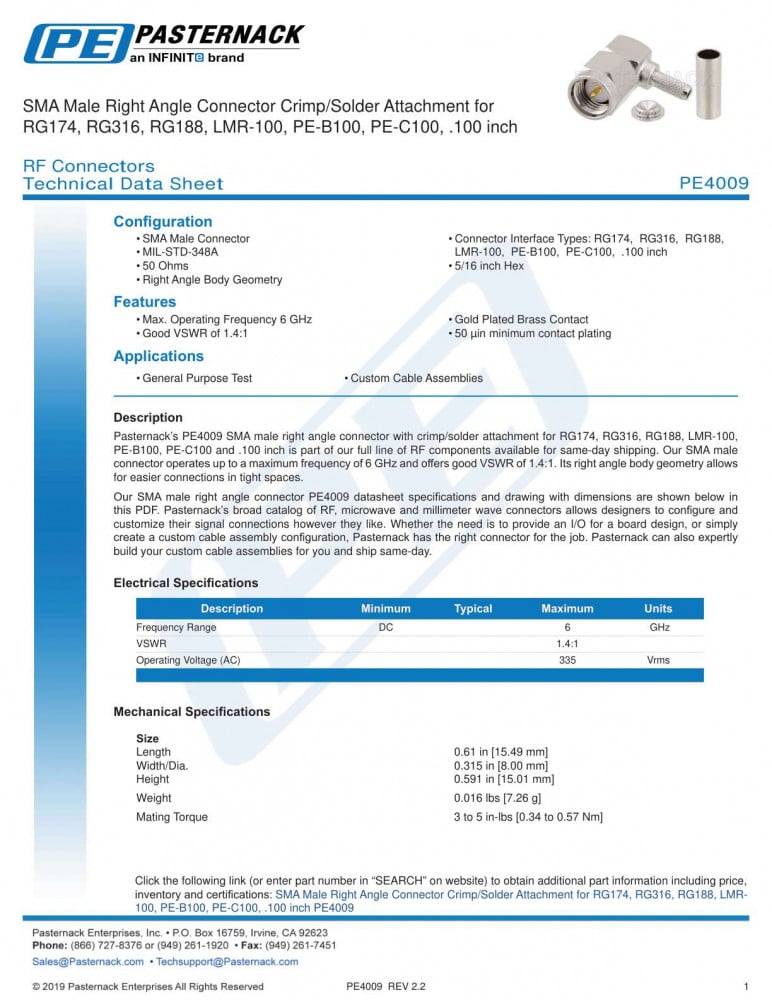 PE4009 datasheet page 1