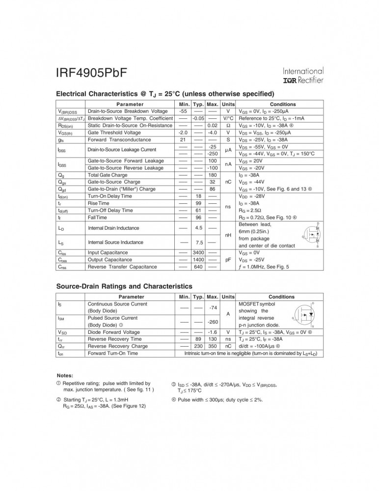 IRF4905PBF datasheet page 2