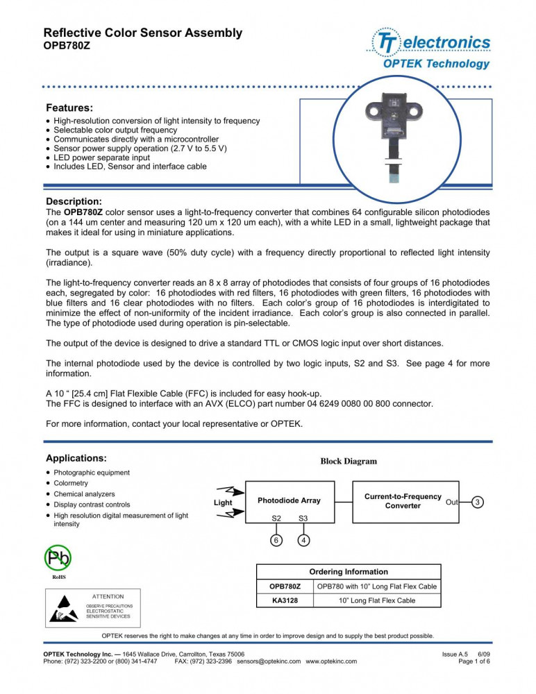 OPB780Z technical document page 1