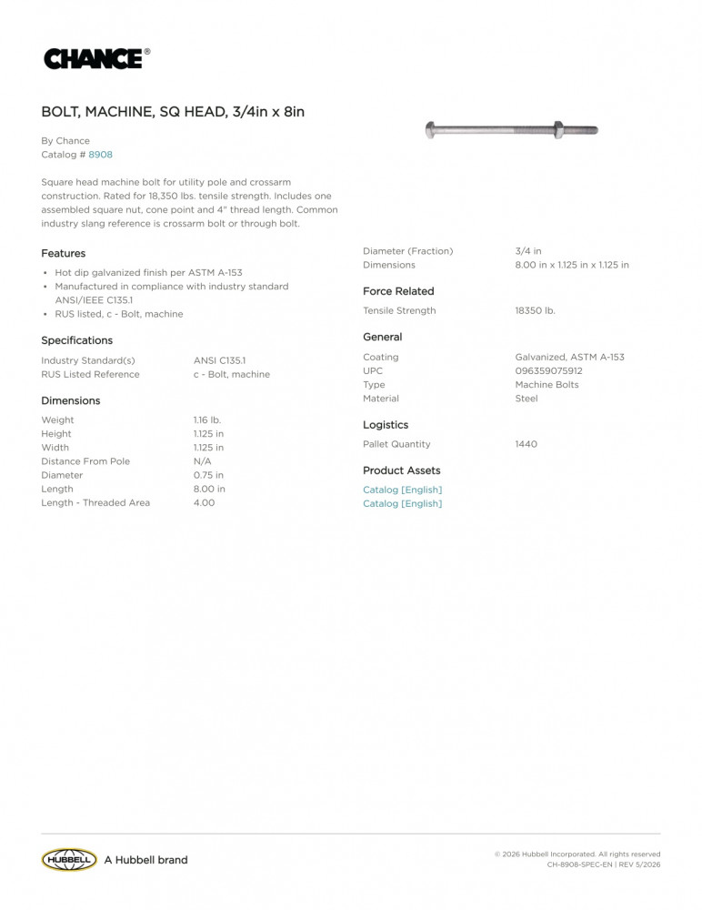 Product document image for Burndy catalog 8908