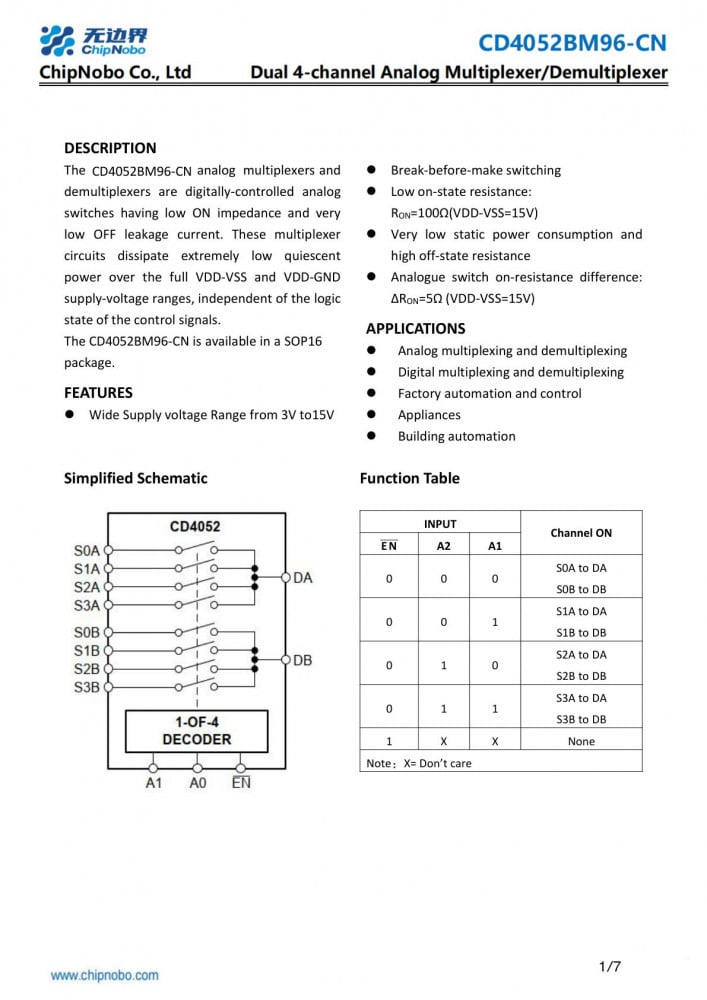 CD4052BM96-CN datasheet page 1