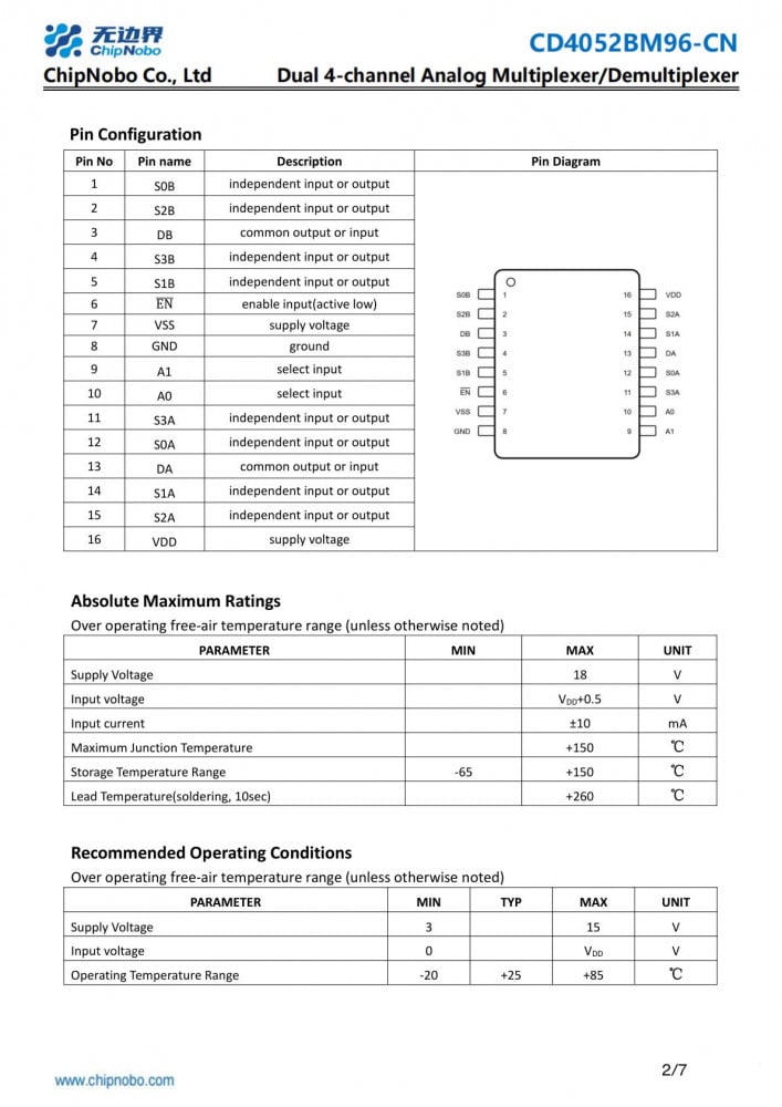 CD4052BM96-CN datasheet page 2