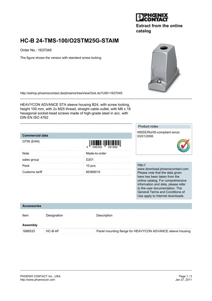 Phoenix Contact 1637045 catalog page