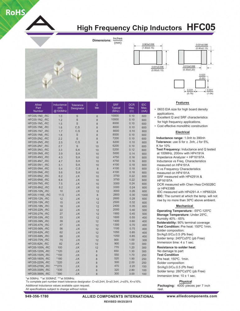 HFC05 series datasheet page