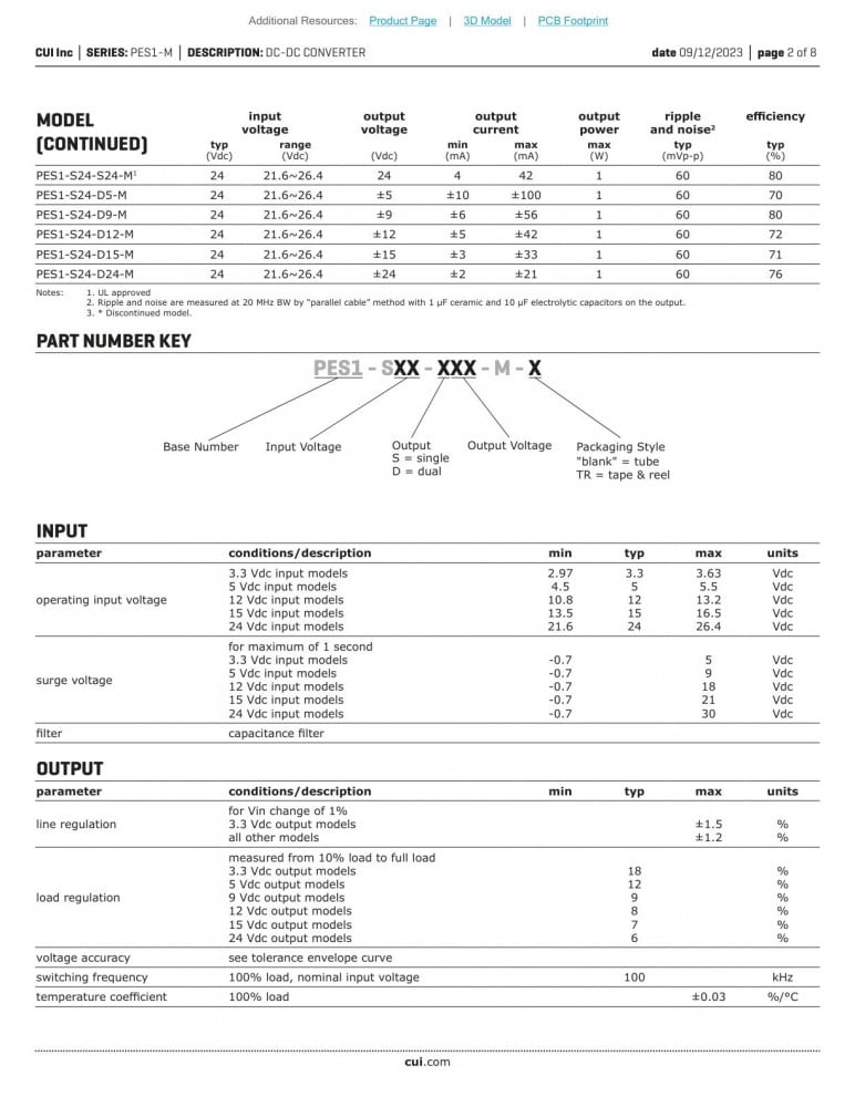 PES1-M datasheet page 2
